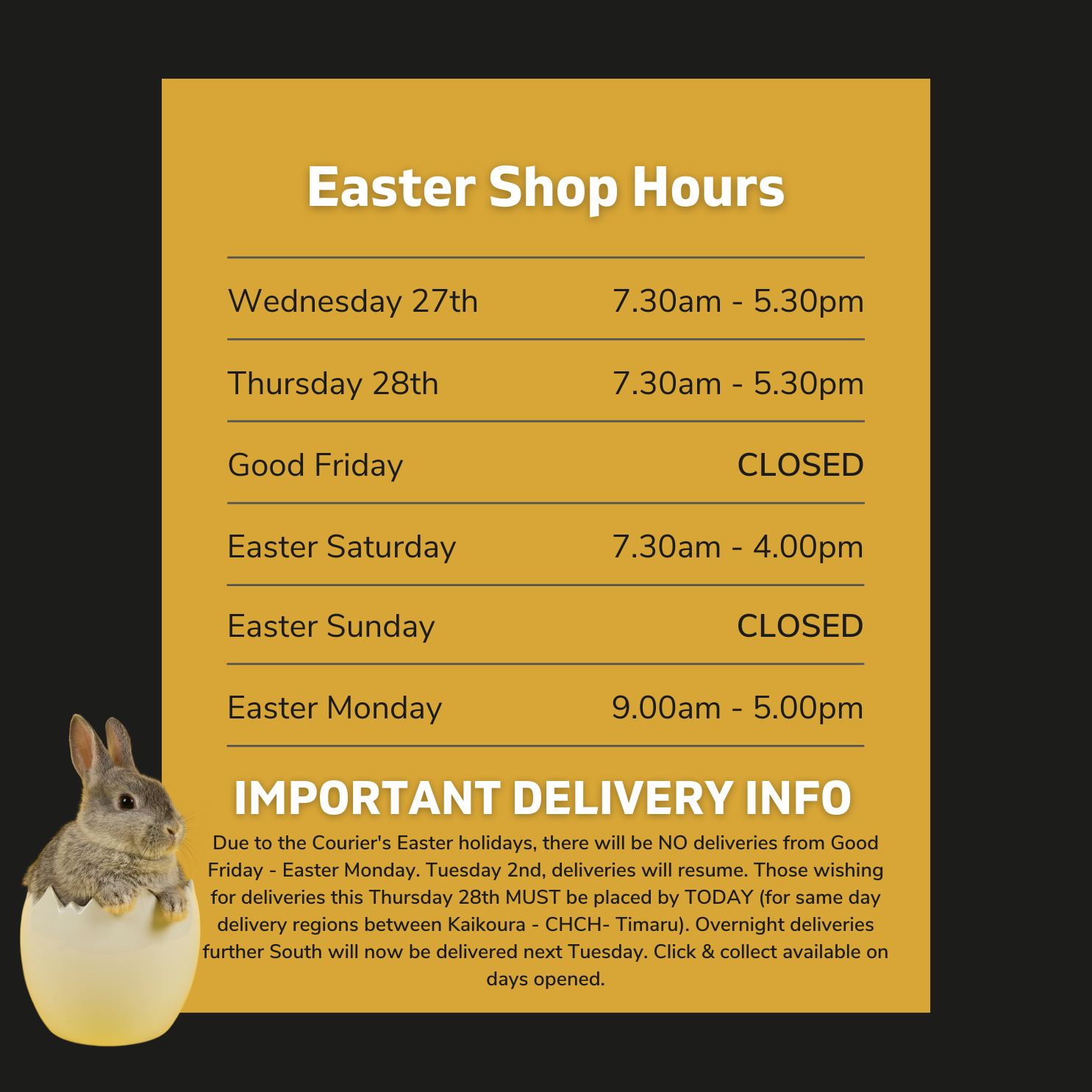 Easter shop hours 2024 POPUP finaly – Hibbards Online Meat